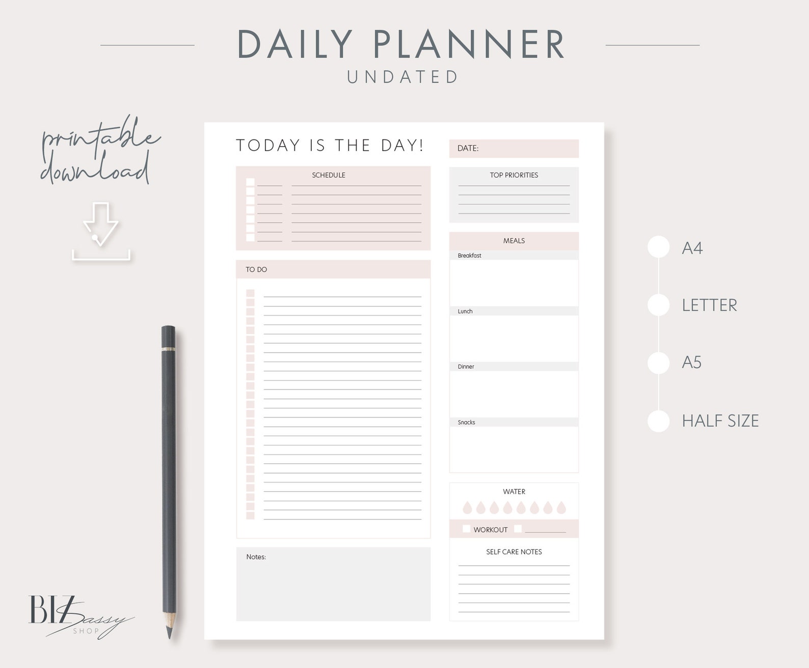 Daily Planner Printable, Daily Planner Template, Undated Planner, to Do ...