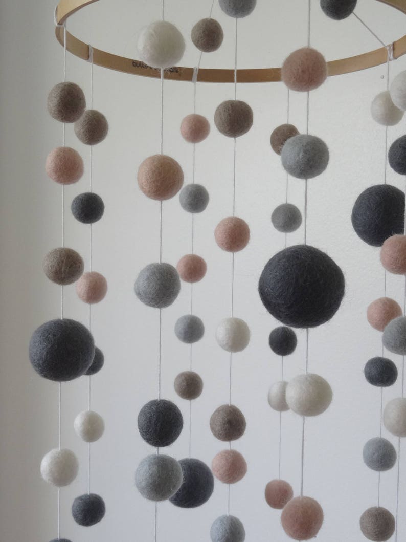 Nursery mobile/old pink gray/baby mobile/crib mobile/felt | Etsy
