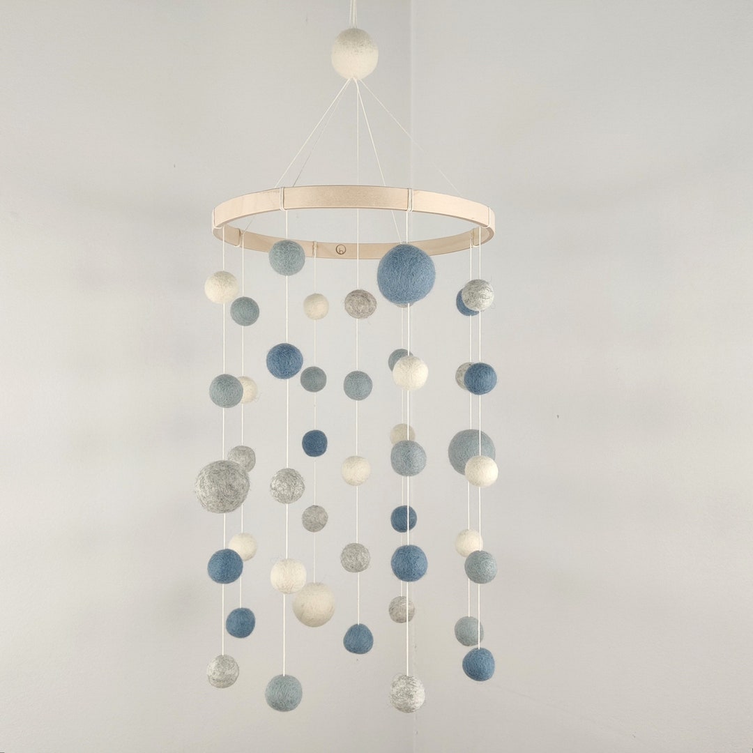 Baby Mobile Blue Shades/nursery Mobile/baby Crib Mobile/felt Balls ...