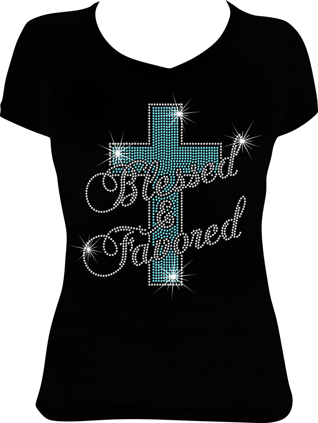 Blessed and Favored Cross Bling Shirt, Woman Bling Shirt, Rhinestone ...