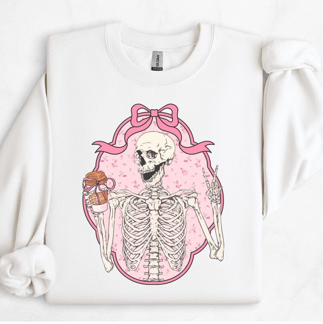 Coquette Skeleton Coffee Shirt, Coquette Sweatshirt, Cottage Core Shirt ...