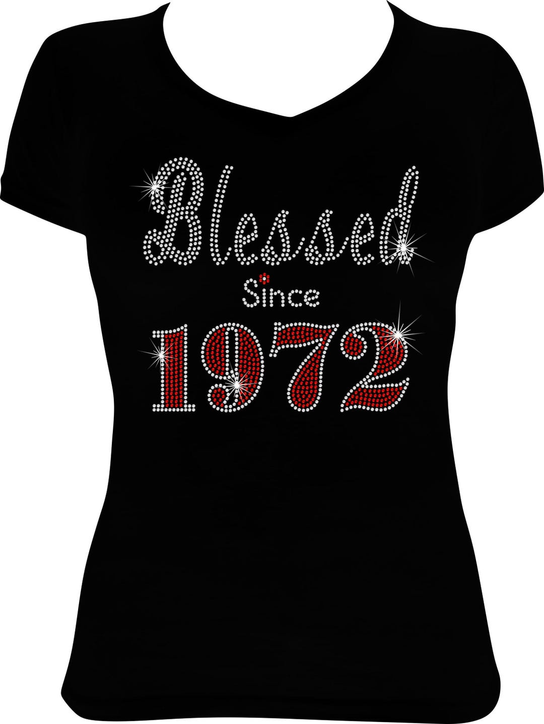 Blessed Since 1972 Bling Shirt, Rhinestone Birthday Tee, Sparkle Custom ...