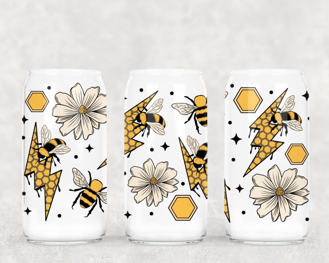 Bees and Lightning Bolts 16-ounce Glass Can Cup Glass - Etsy