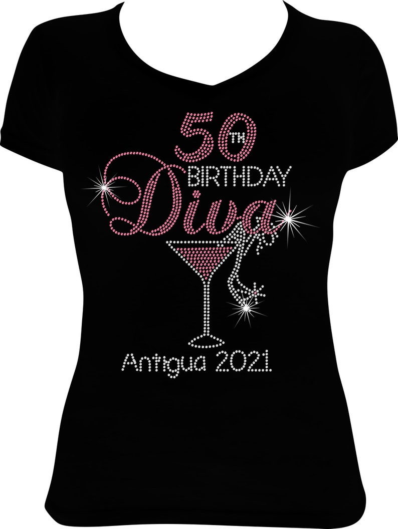 50th Birthday Diva Martini Bling Shirt Birthday Bling Trip Etsy