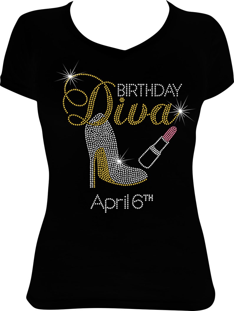 Birthday Diva Shoe And Lipstick Bling Shirt Birthday Diva Etsy