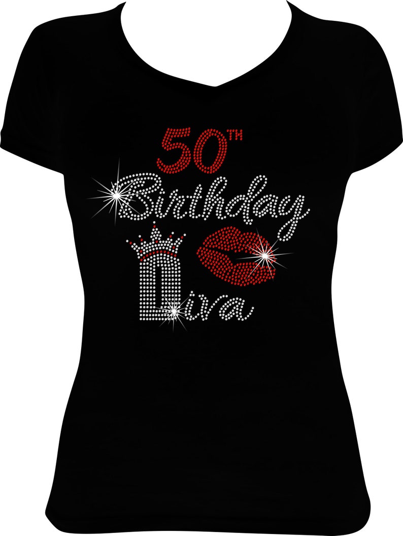 50th Birthday Diva Crown Lips Bling Shirt 50th Birthday | Etsy