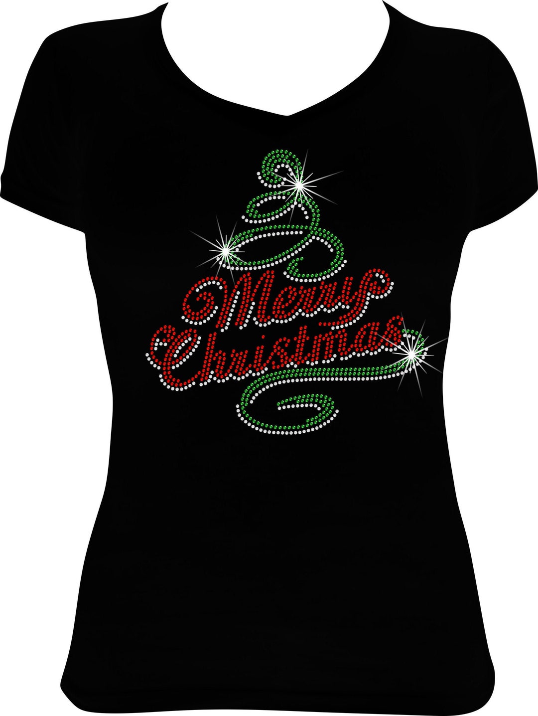 Merry Christmas Tree Swirl Bling Shirt, Christmas Shirt, Christmas ...