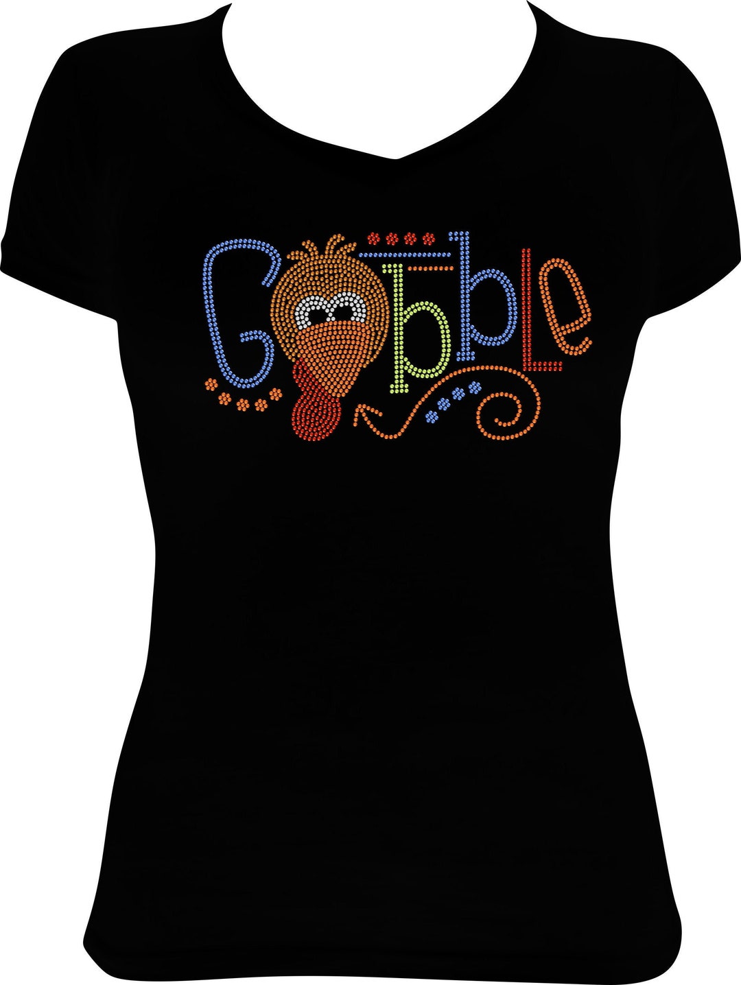 Thanksgiving Gobble Turkey Head Bling Shirt, Gobble Turkey Shirt ...