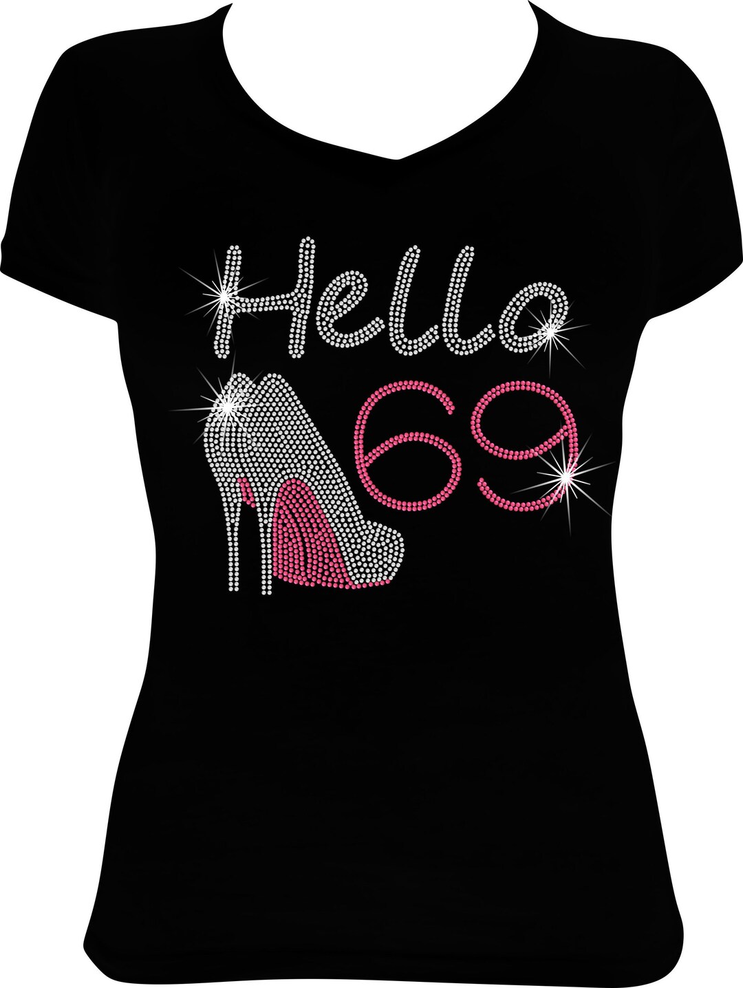 Hello 69 Shoes Birthday Bling Shirt, 69th Birthday Shirt, Rhinestone ...