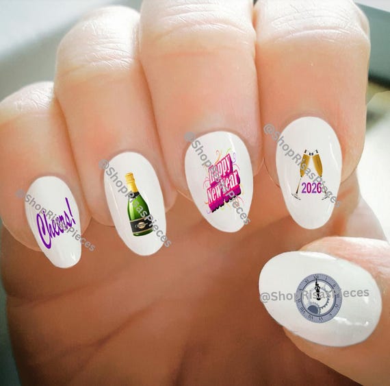 Nail Decals New Years Nail Decals 2025 NYE Nail Decal Water Transfer Nail Decals Nail Tattoo Fashionable Nail Art Custom Nail Decals Etsy