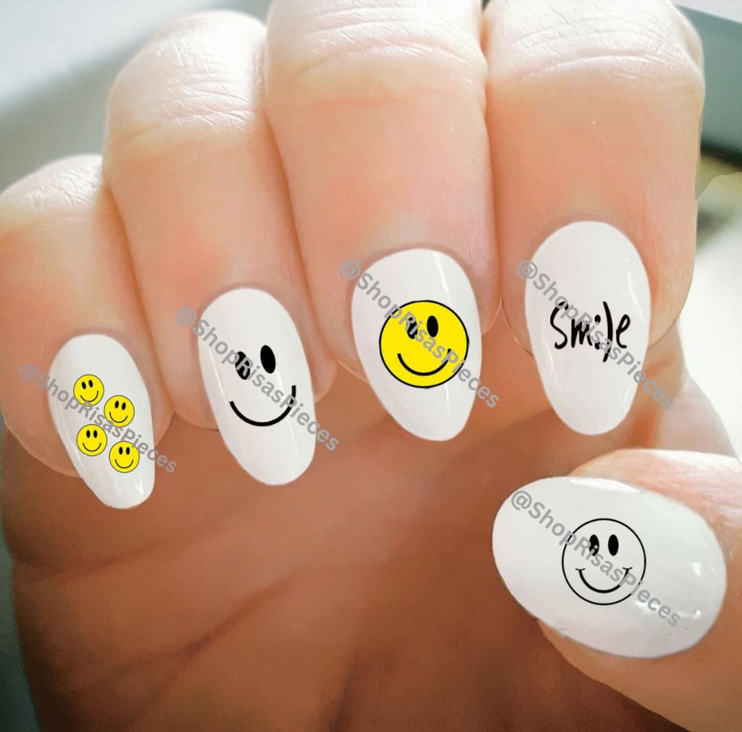 Nail Decals, Smiley Face Nail Decals, Smile, Water Transfer Nail Decals ...