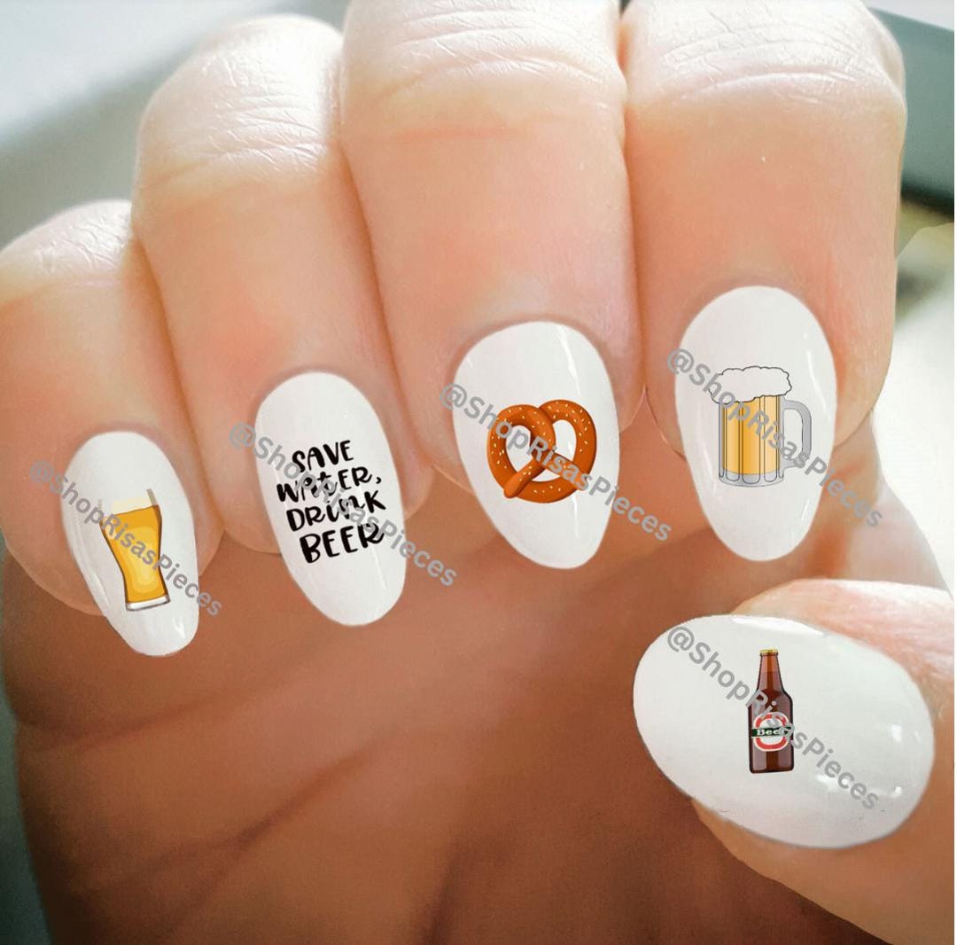 Oktoberfest Nail Decals: Beer & Pretzel Water Transfer Nail Art - Etsy