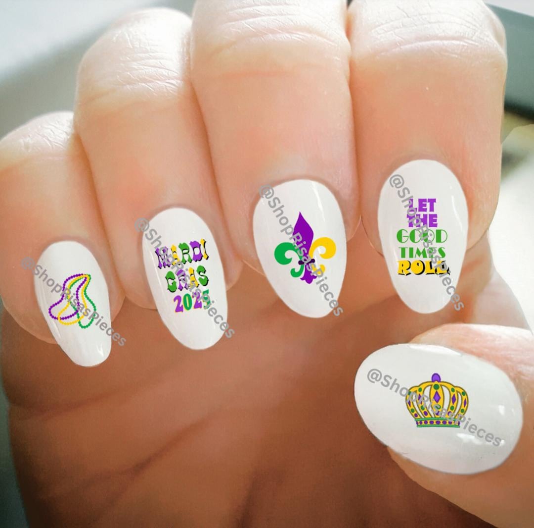 Nail Decals, Mardi Gras Nail Decals, Fat Tuesday, Water Transfer Nail ...