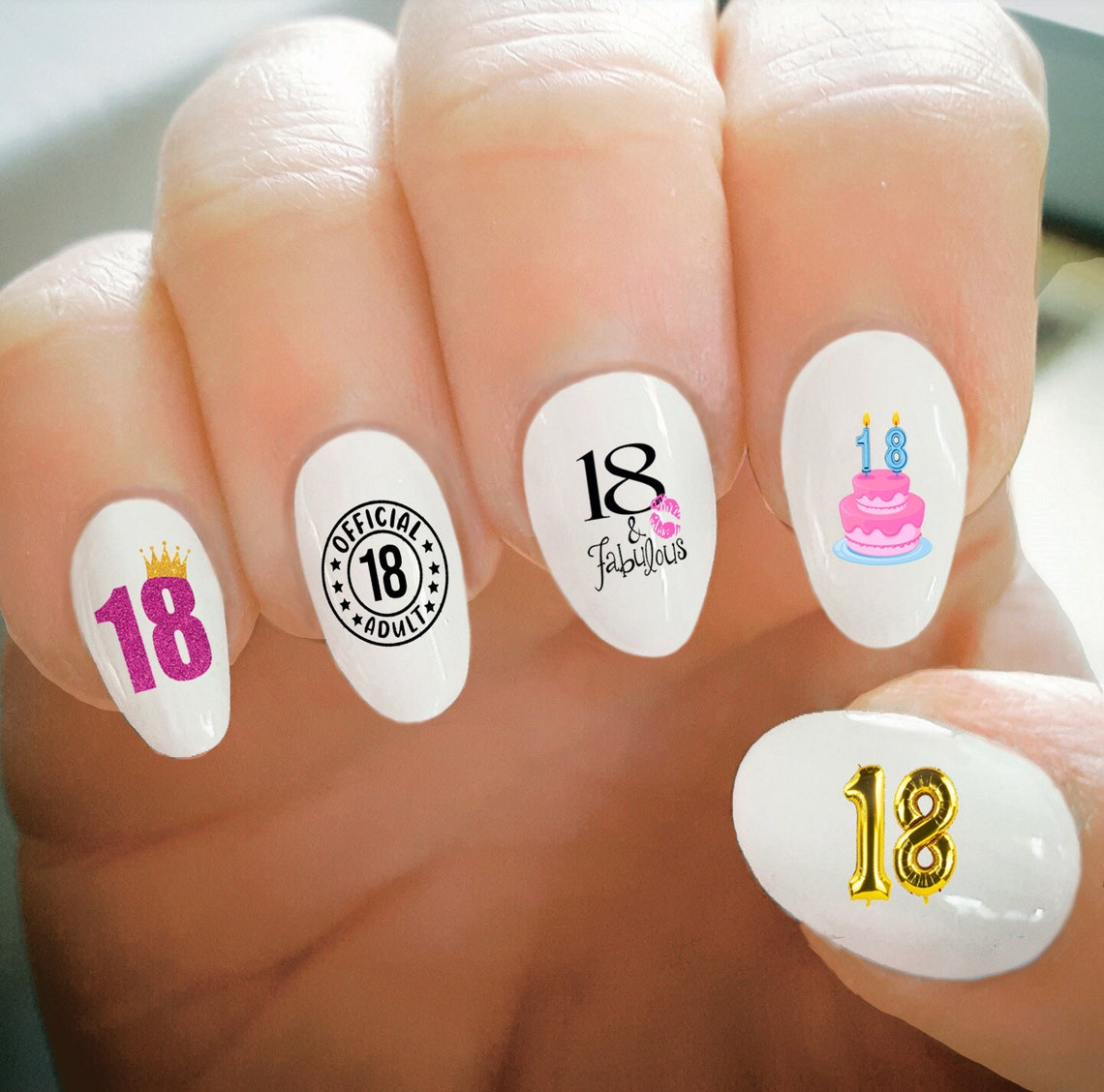 Nail Decals 18th Birthday Nail Decals Happy Birthday | Etsy