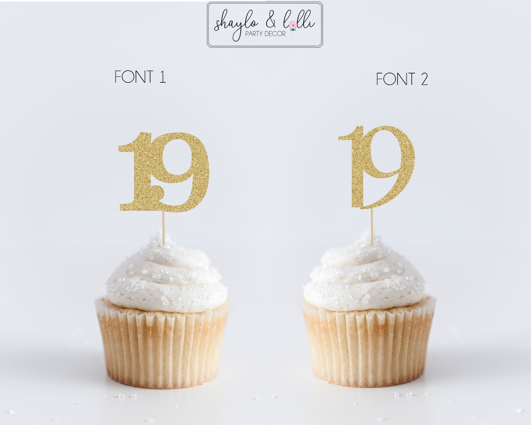 19 Cupcake Topper, 19th Birthday Party, Anniversary Decorations ...