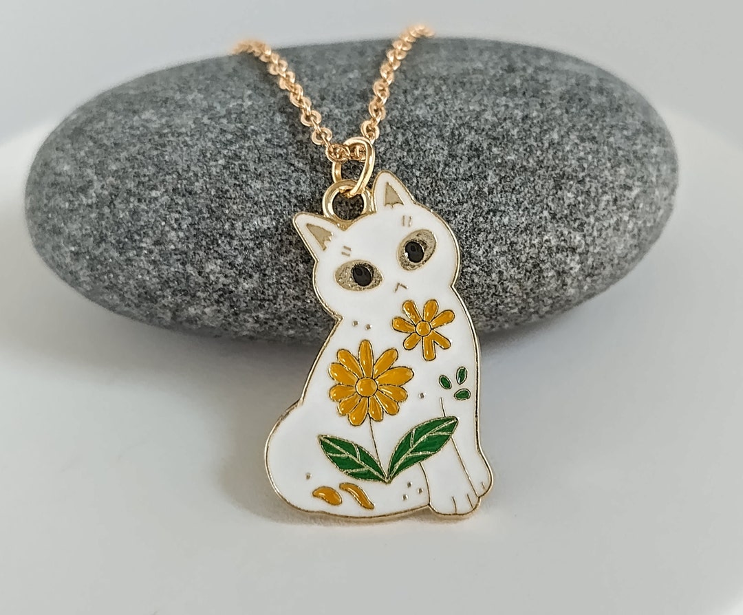 Daisy Cat Necklace, Gold Cat Necklace, Cute Cat Necklace, Gift for Cat ...