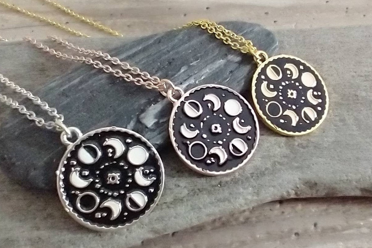 Moon Phase Necklace Gold Moon Phase Necklace Silver Rose | Etsy