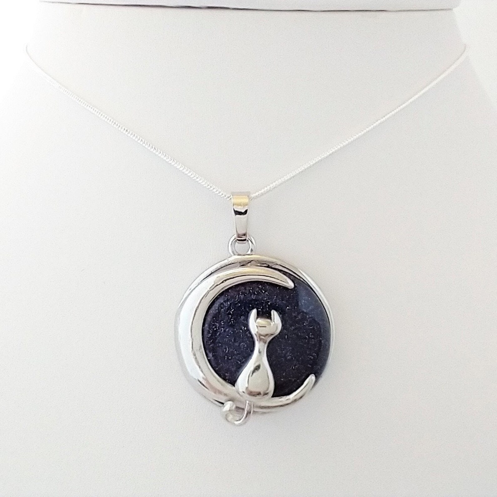 Blue Goldstone Cat Necklace Cat Moon Necklace Gemstone - Etsy
