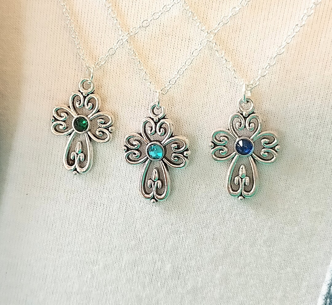 Silver Cross Necklace, Cross Jewelry Set, Silver Cross Earrings - Etsy