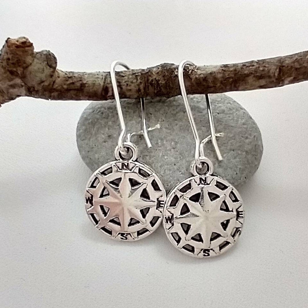 Petite Compass Earrings, Compass Dangle Earrings - Etsy