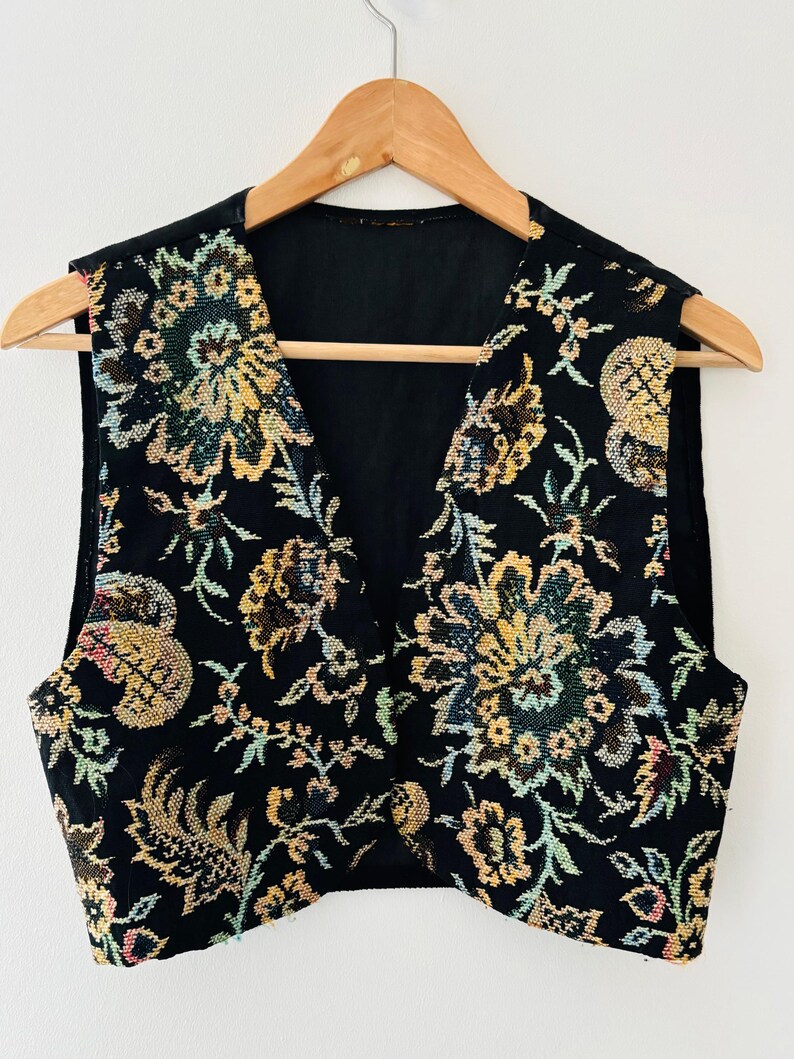 Vintage Embroidered Black Waistcoat Vest - Etsy