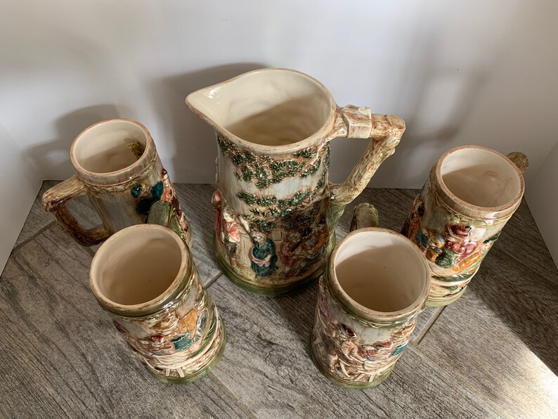 1965 Atlantic Mold Colorful Medieval Tavern Design Ceramic Pottery ...