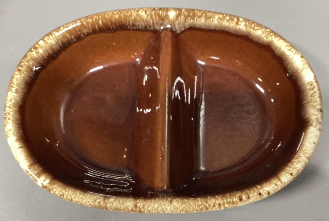 1960s Hull Pottery Brown Dripware 11” Oval Divided Vegetable Bowl - Etsy