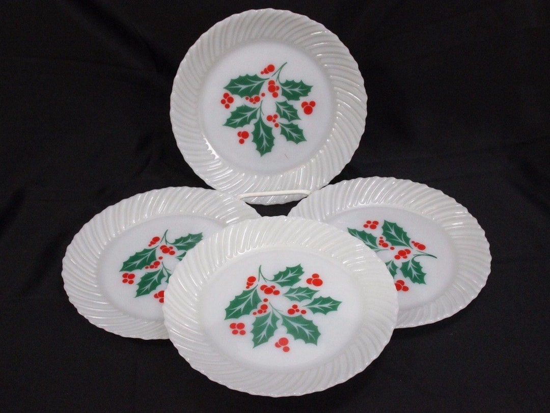1970s Crisa (termocrisa) Glass Holly Pattern CQ2 Mexican Milk Glass 7 ...
