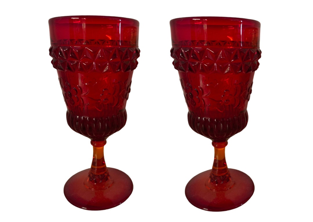 WEDDINGS - 1960s LG Wright Glass Wildflower Ruby 5" Cordials or Wine ...