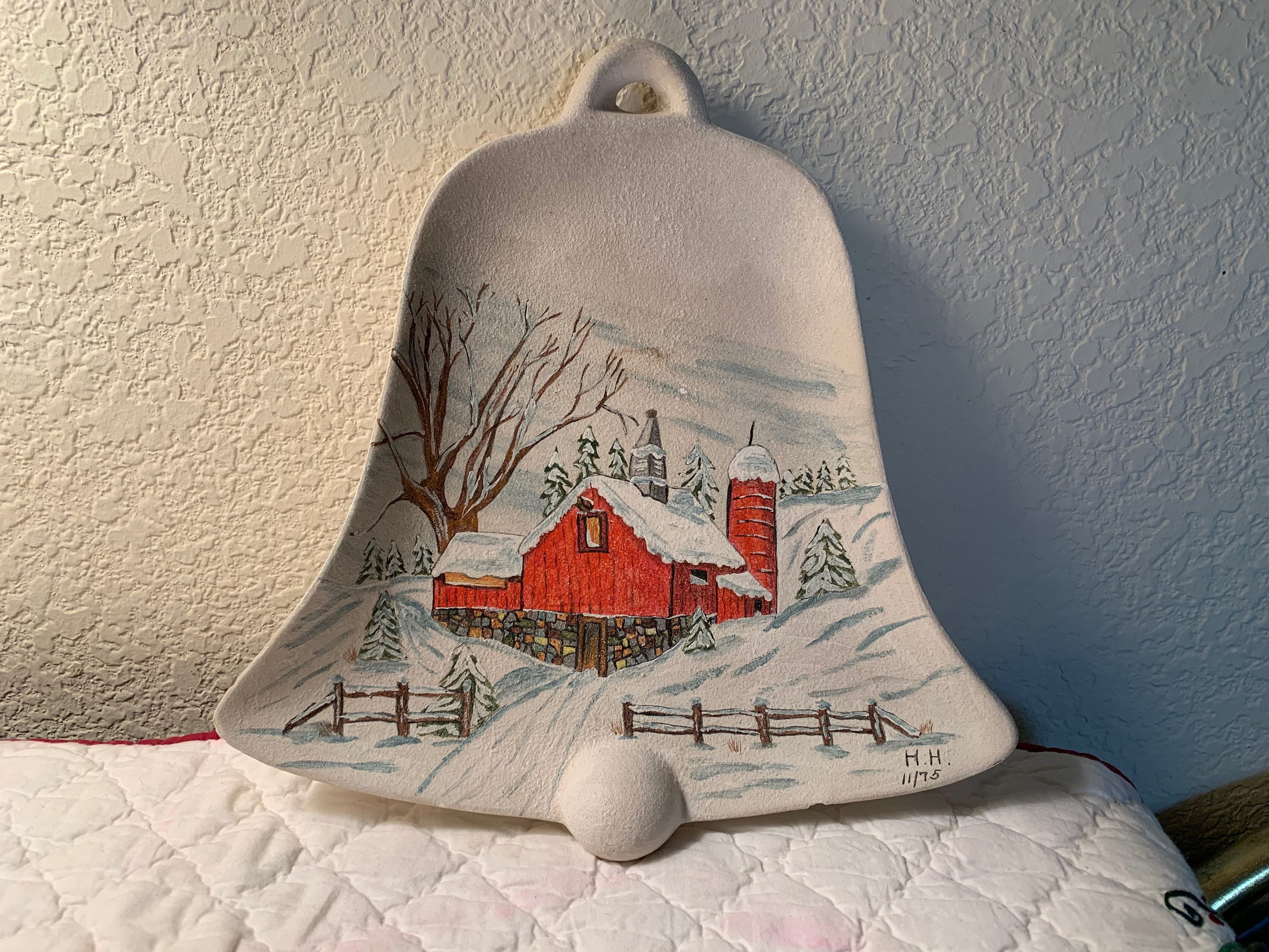 1970s Hand-painted Ceramic Red Barn Bell-shaped Winter - Etsy