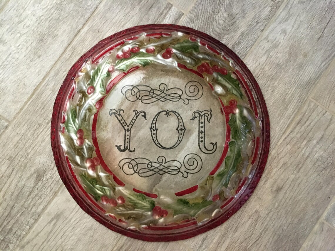 Vintage 1980s Divinity Glass 18” Fused Glass Holiday Joy Decorative or ...