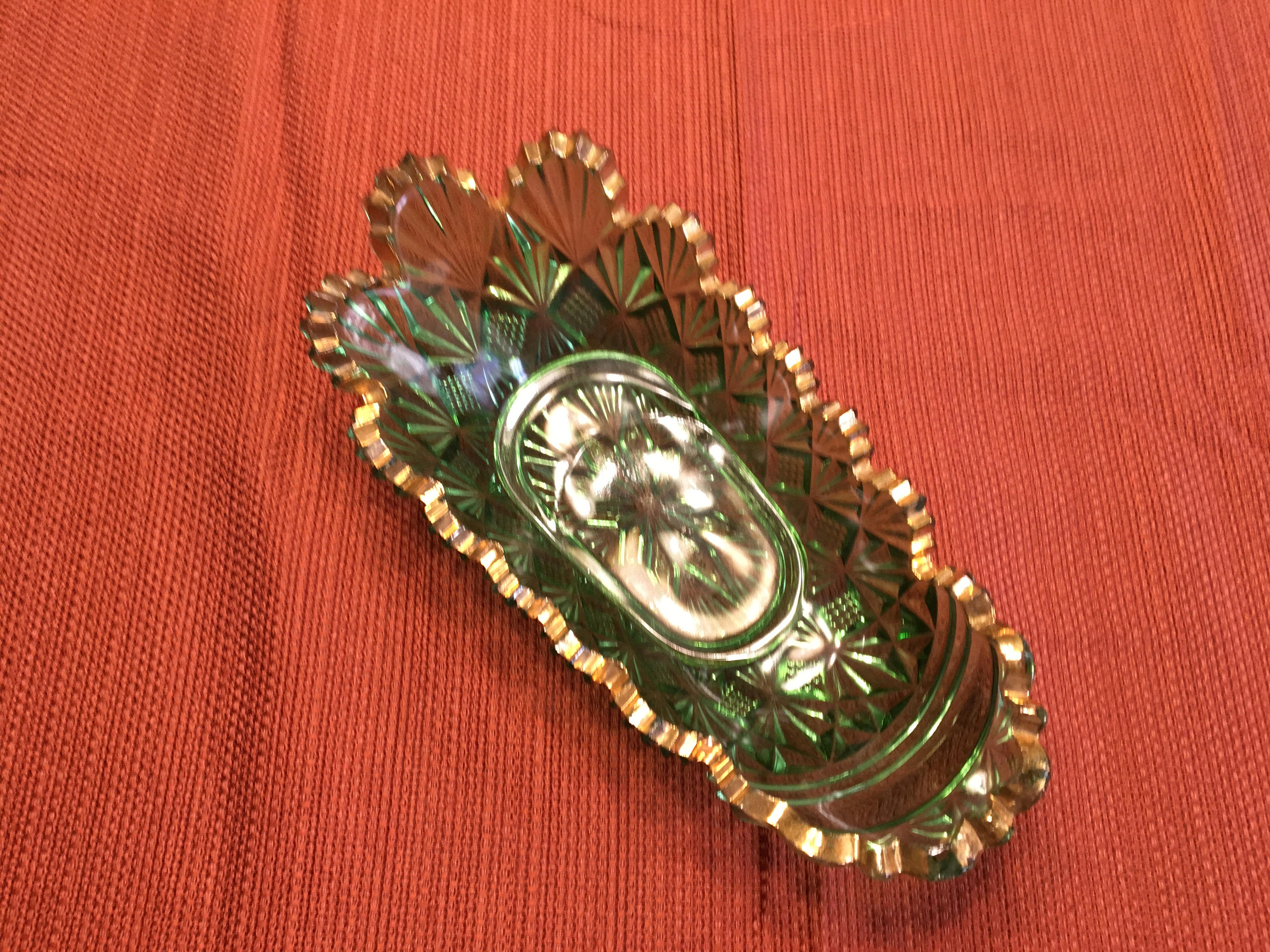 Antique 1920s EAPG Mckee Glass Teutonic Green Pressed Glass Pickle Dish ...