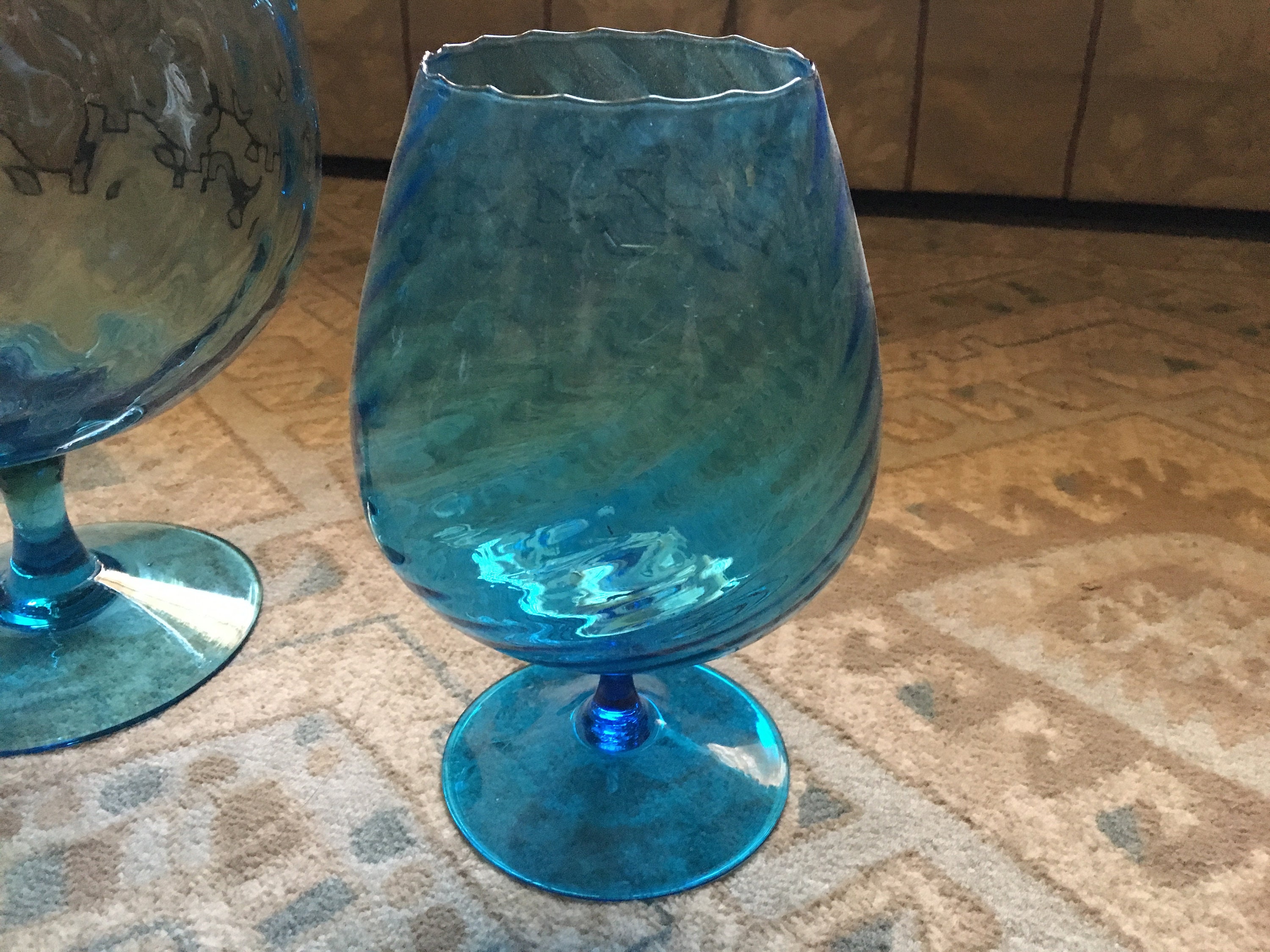 1950s MCM Empoli Murano Italian Art Glass Peacock Blue Decorative Large ...