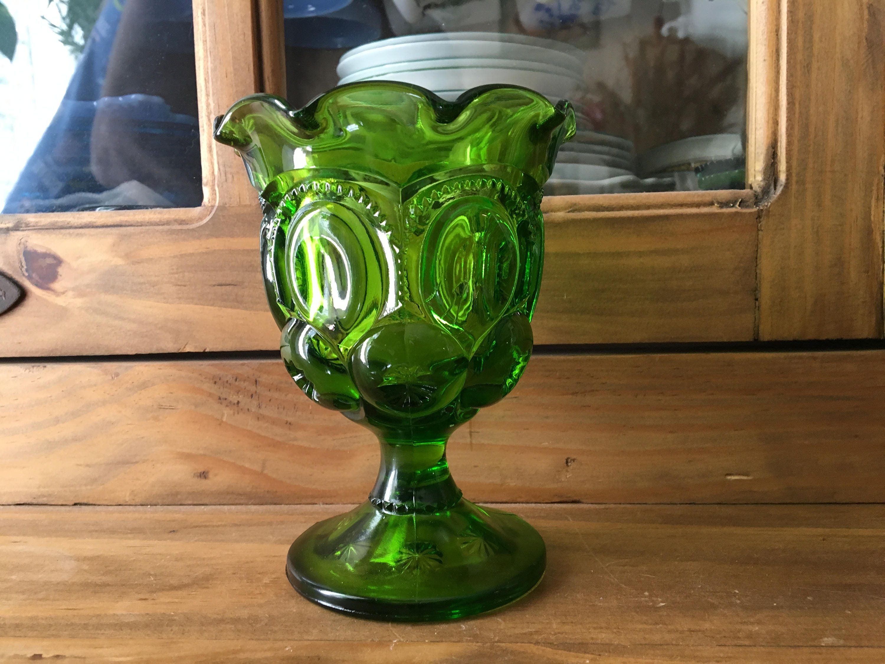 Vintage Smith Glass Green Moon and Stars Compote or Small Vase ...