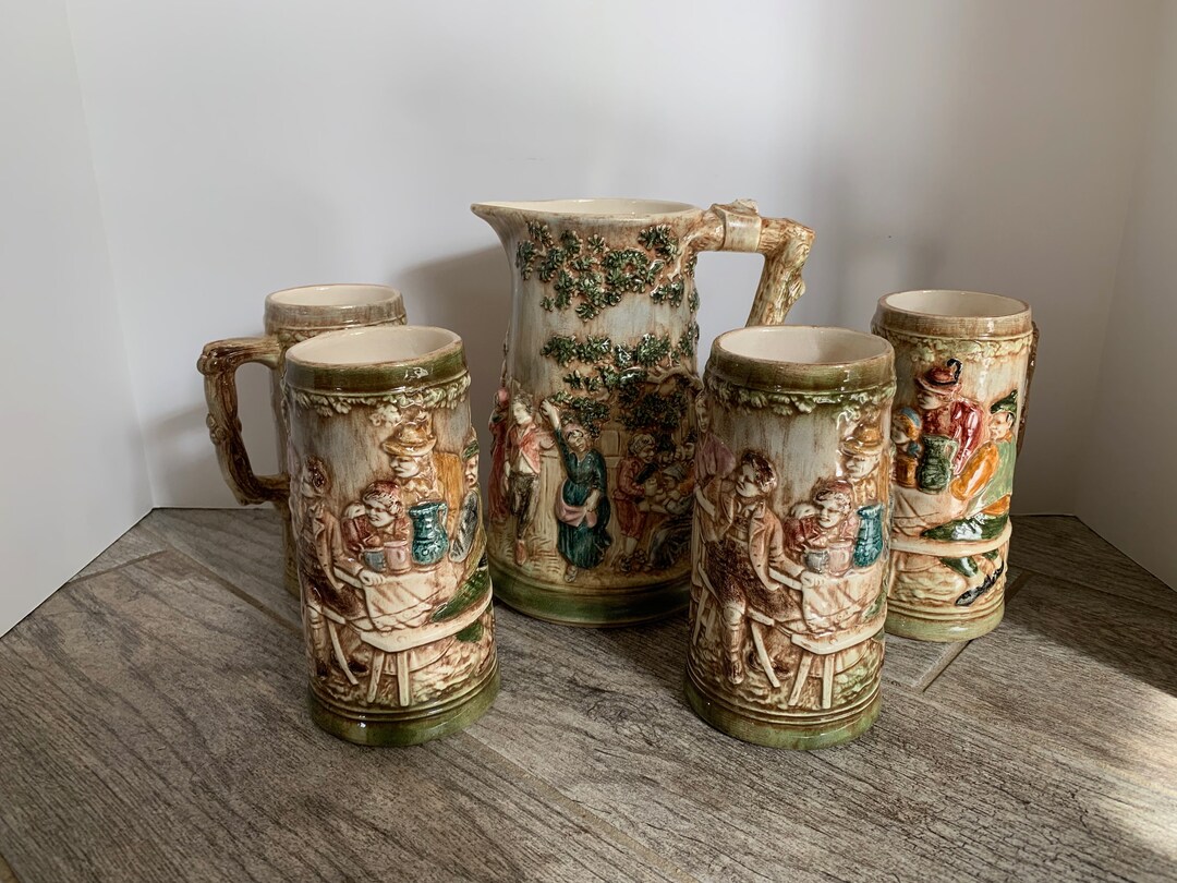 1965 Atlantic Mold Colorful Medieval Tavern Design Ceramic Pottery ...