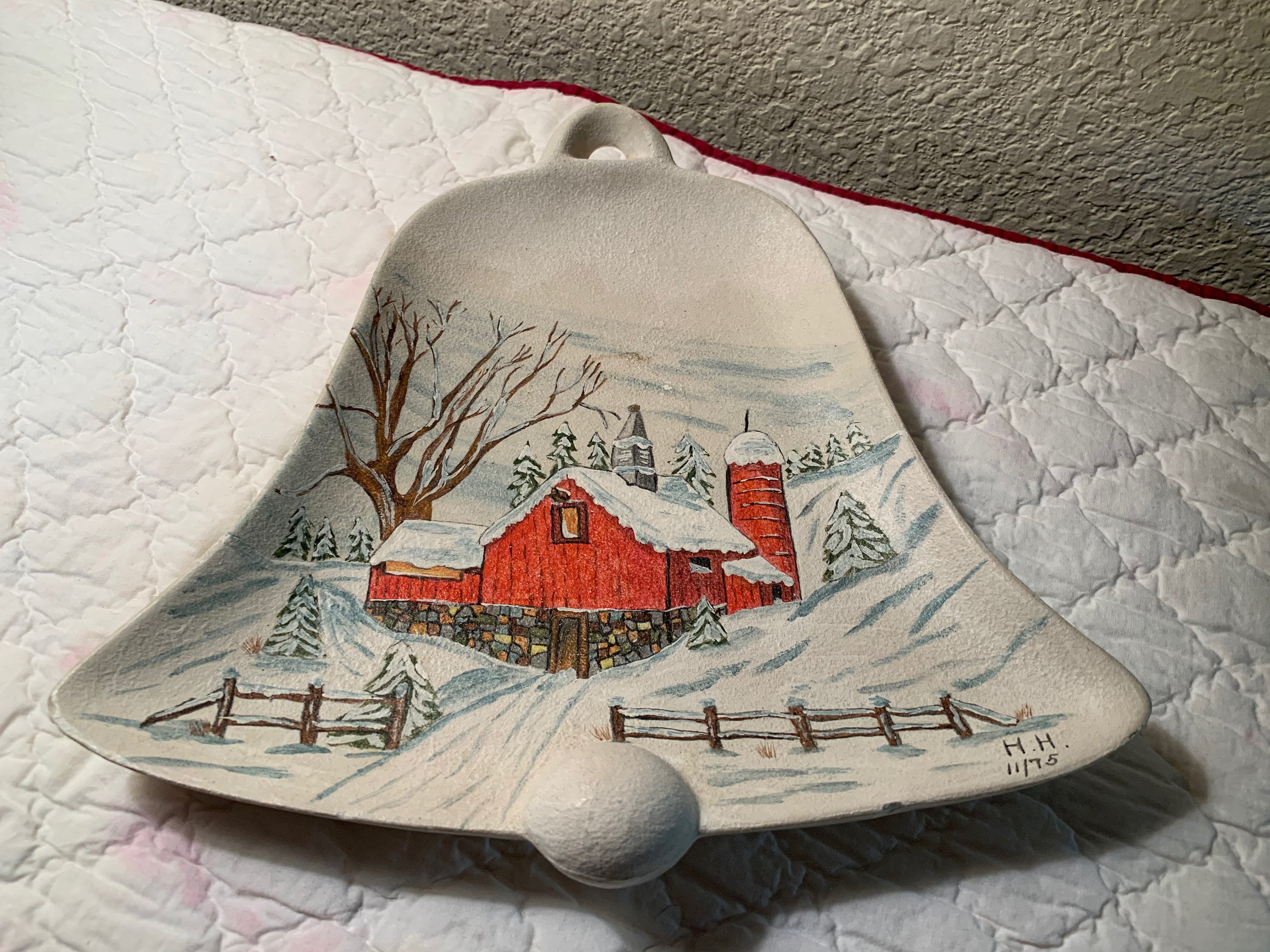 1970s Hand-painted Ceramic Red Barn Bell-shaped Winter - Etsy