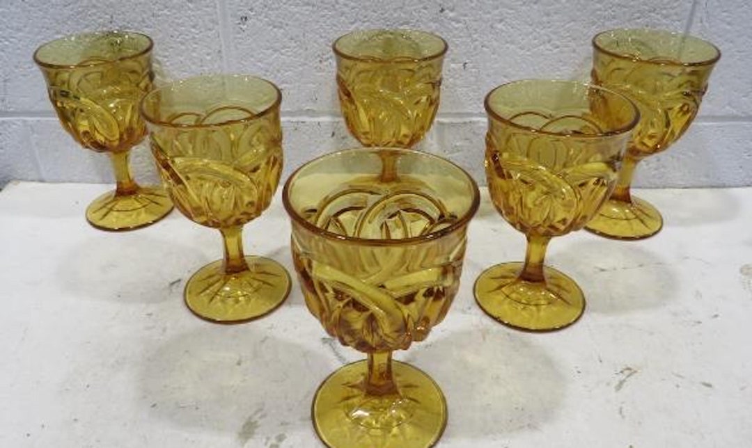WATER GOBLETS - 1968 LG Wright Glass Double Ring Amber Water Goblets ...