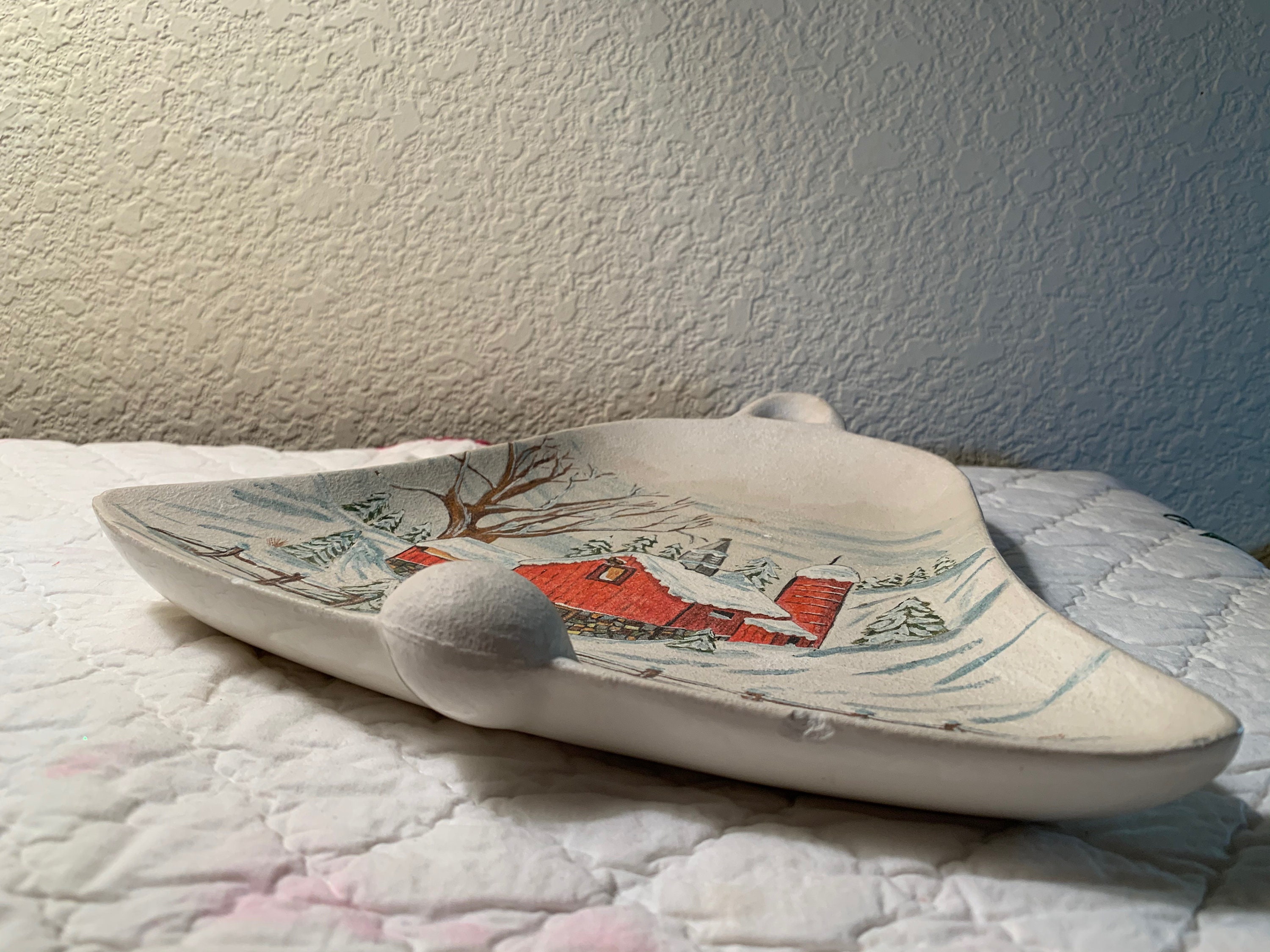 1970s Hand-painted Ceramic Red Barn Bell-shaped Winter - Etsy