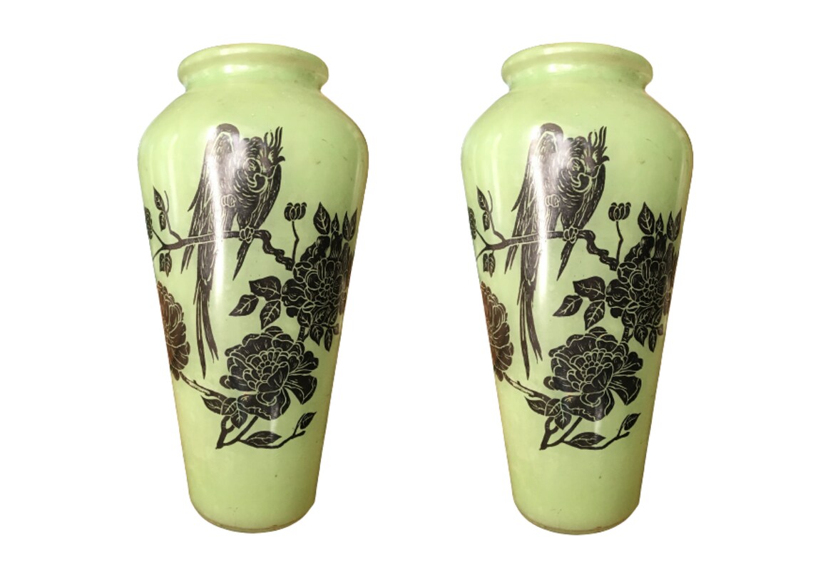 Mid-century American Art Deco Style Green Painted Glass With Black ...