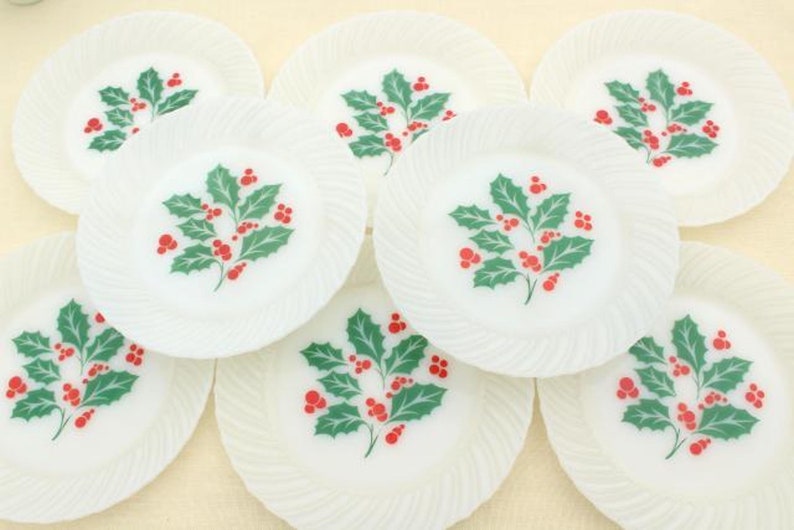 1970s Crisa (termocrisa) Glass Holly Pattern CQ2 Mexican Milk Glass 7 ...
