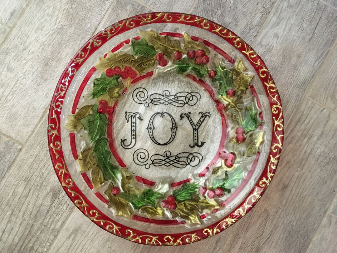 Vintage 1980s Divinity Glass 18” Fused Glass Holiday Joy Decorative or ...