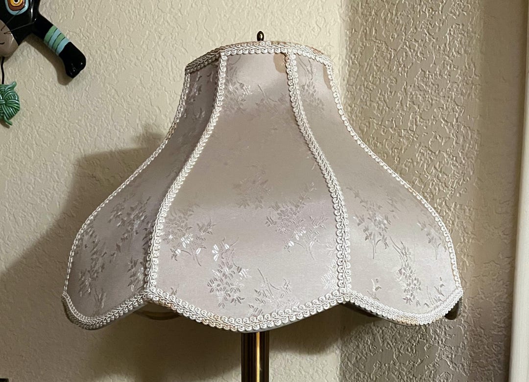 Vintage PAIR of Springcrest Floral Cream Scallop Hardback Dome Lamp ...