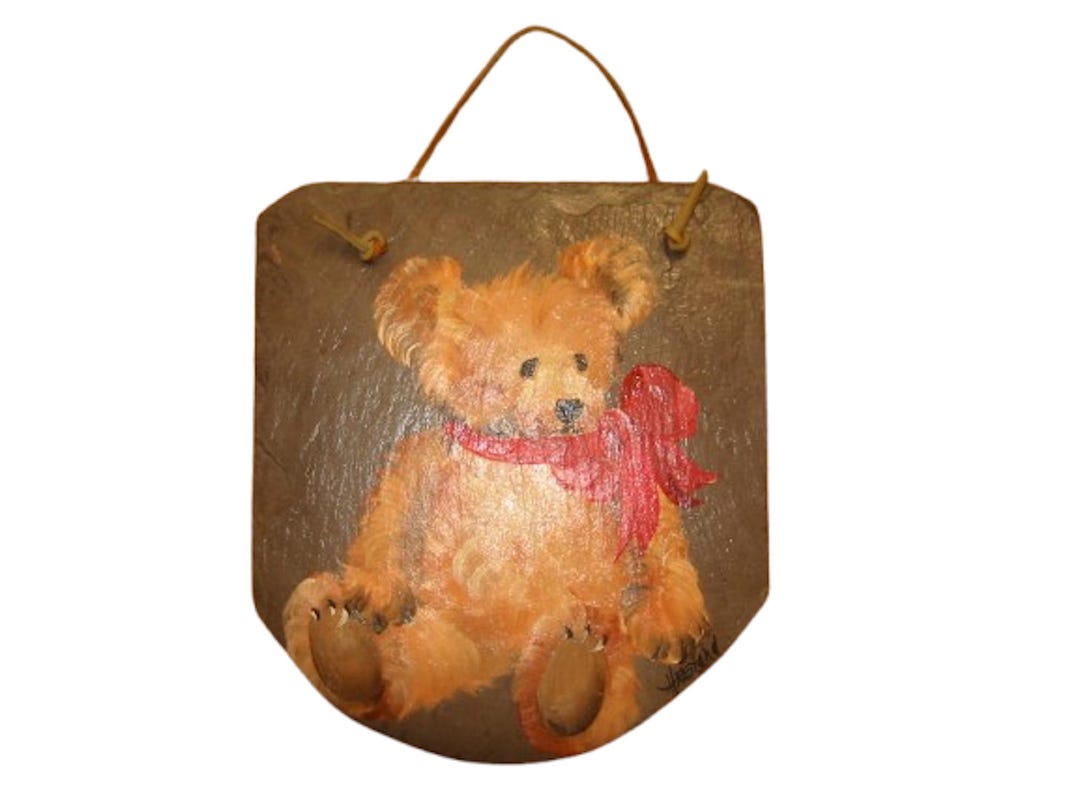 1980s Signed HEISTAND Hand-painted Teddy Bear With Red Bow Oil Painting ...