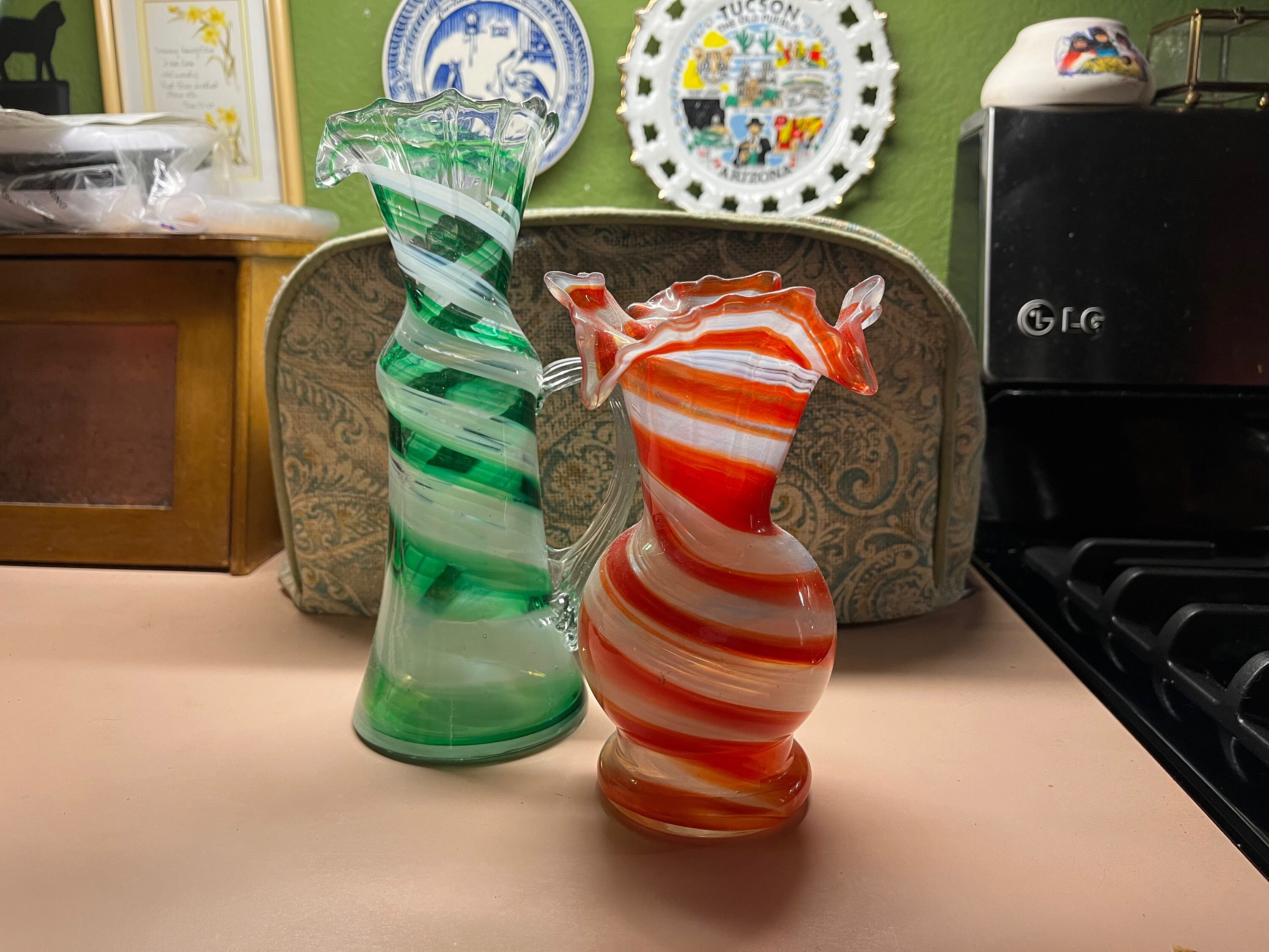 1960s LE Smith Glass “old Timers” Pattern Red Peppermint Stripe Holiday ...
