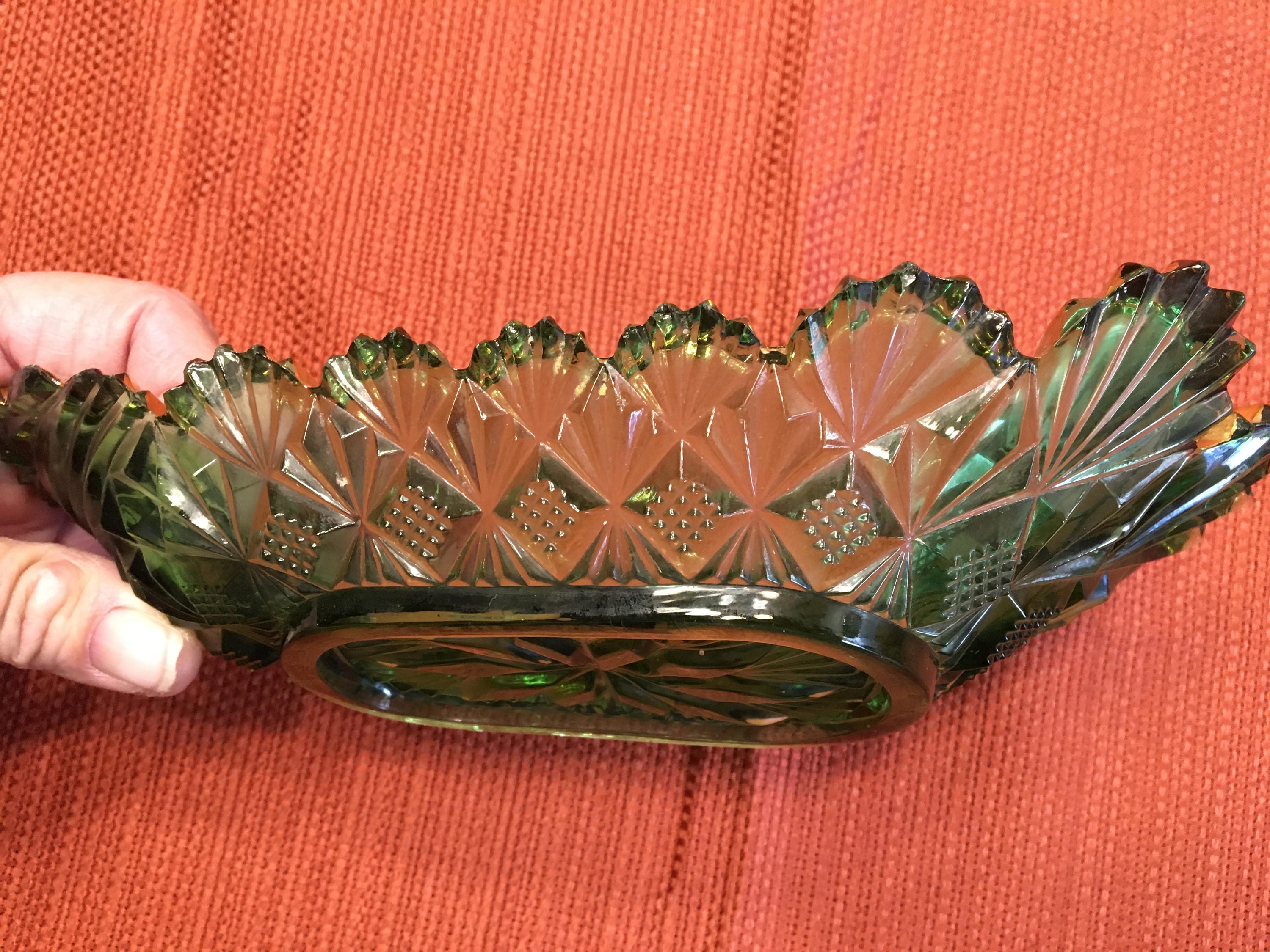 Antique 1920s EAPG Mckee Glass Teutonic Green Pressed Glass Pickle Dish ...