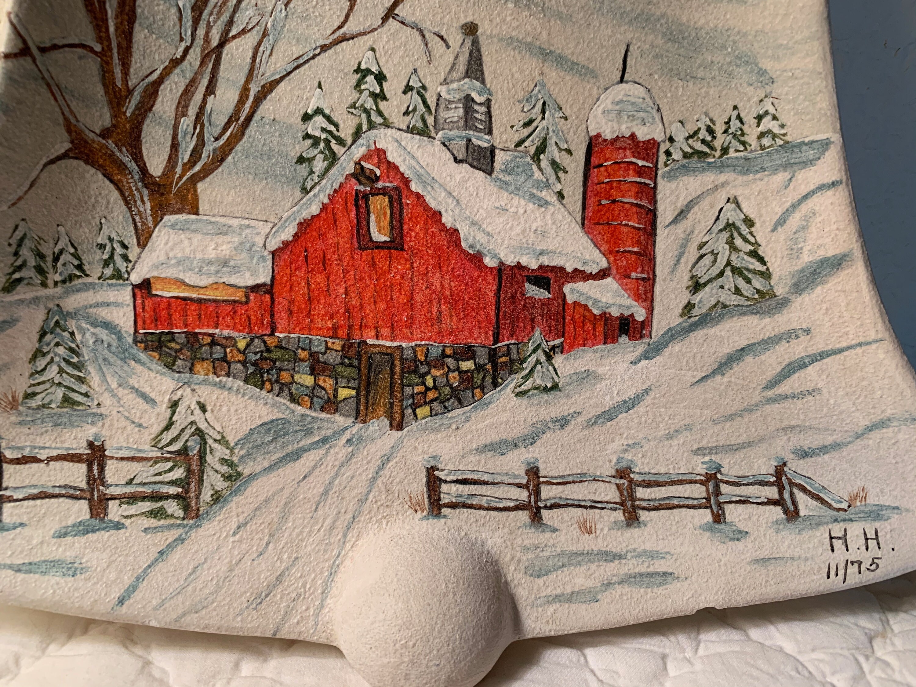 1970s Hand-painted Ceramic Red Barn Bell-shaped Winter - Etsy