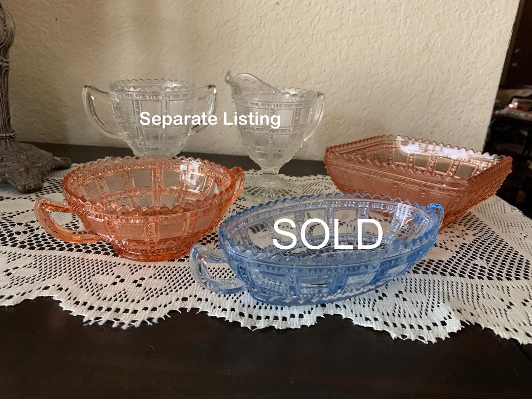 Antique 1920s Imperial Glass Beaded Block Line #710 Pink 2-handled ...