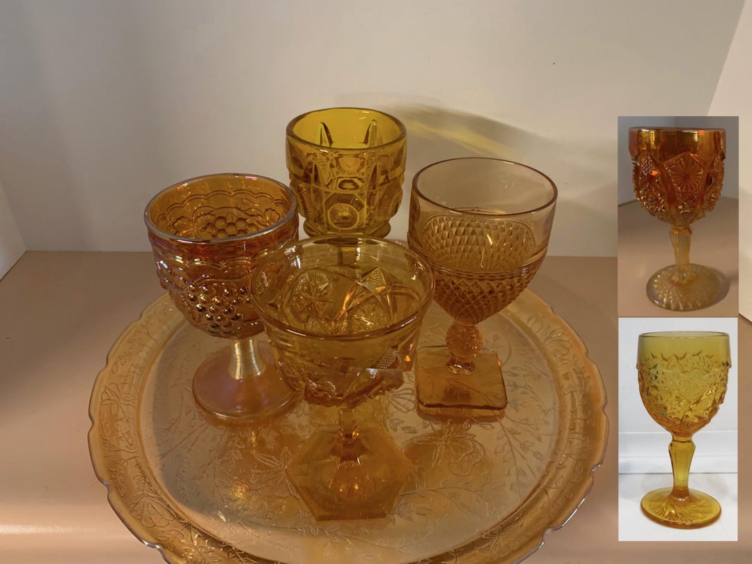 VINTAGE BAR SETS - 1910-1940 Depression Era Pressed Orange Carnival ...