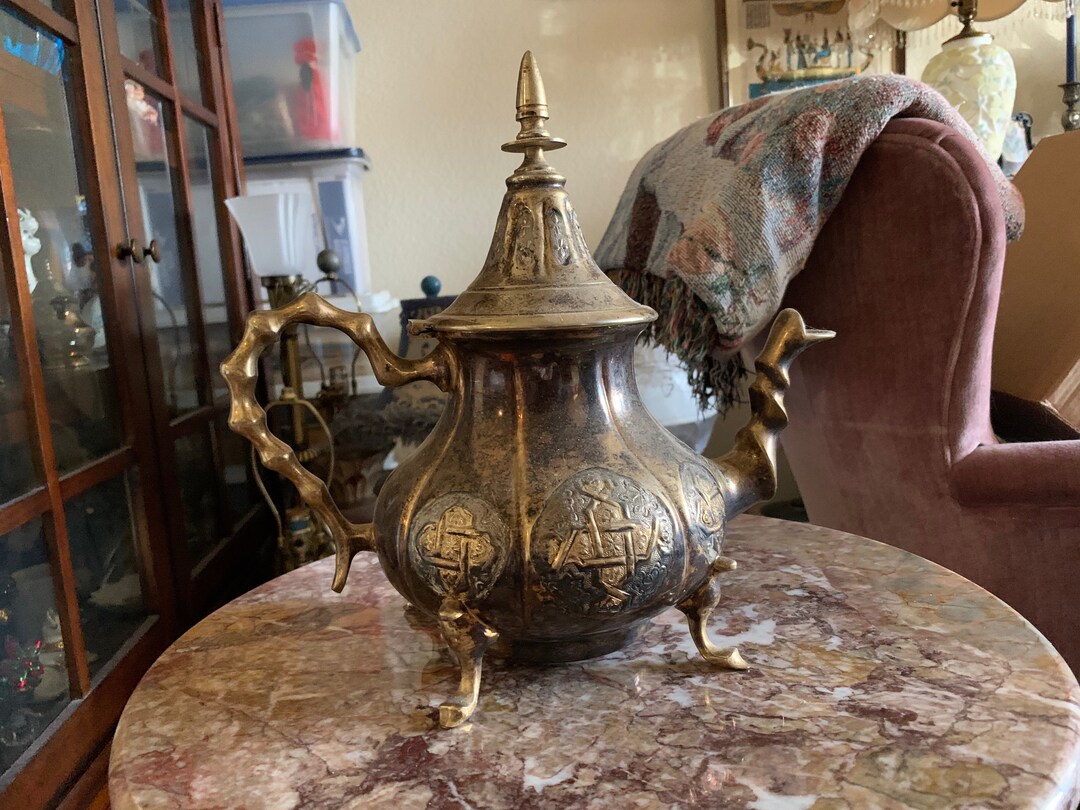 1930s Middle Eastern Arabic Hand-wrought Silver-plated Brass Water Pot ...