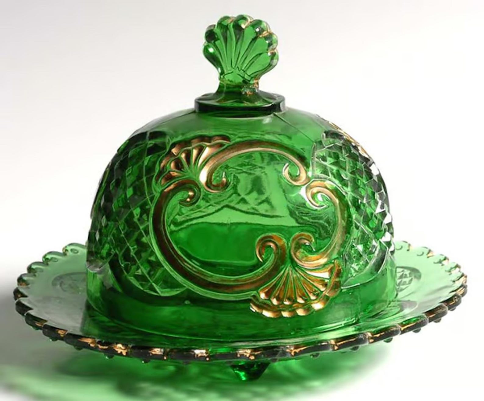 Antique 1897 EAPG Riverside Glass Croesus Pattern Emerald Green & Gold ...